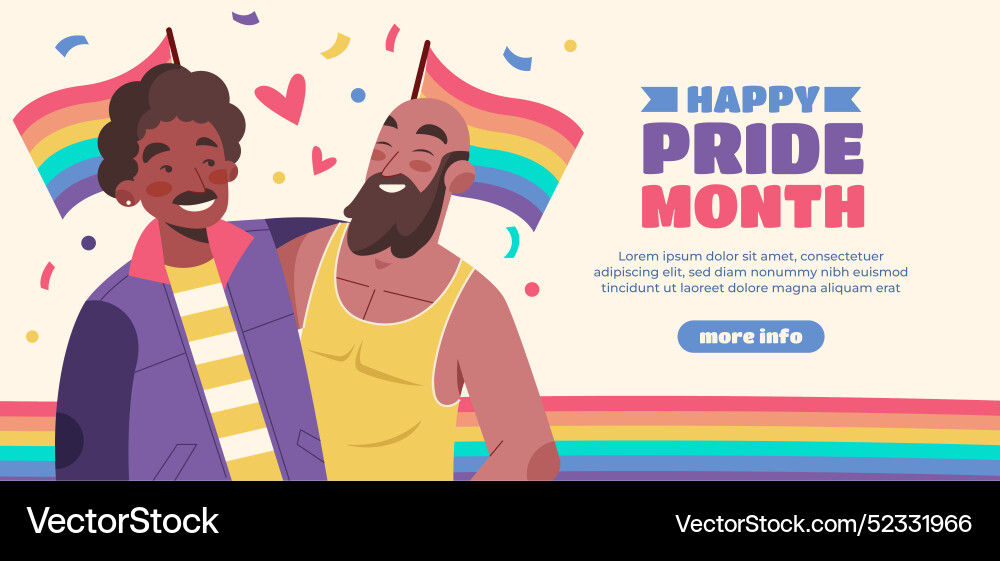 Flat horizontal banner template for pride month Vector Image