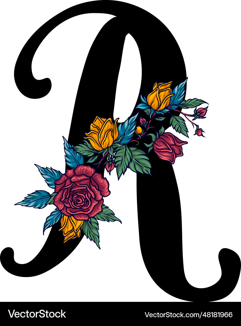 Handwritten Rose R Monogram Font Royalty Free Vector Image