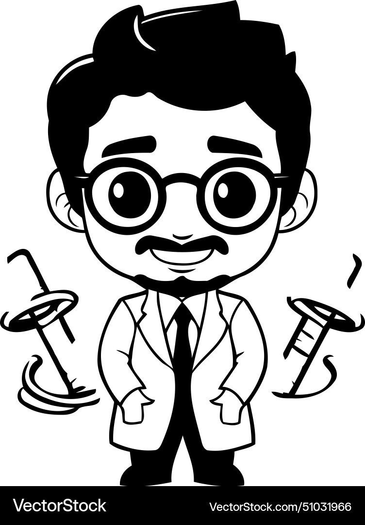 Scientist boy cartoon character with science Vector Image
