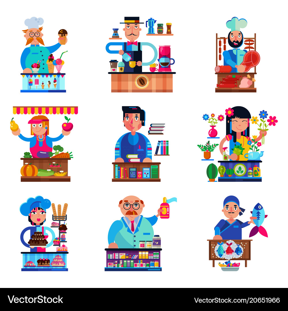 Seller salesman character selling Royalty Free Vector Image