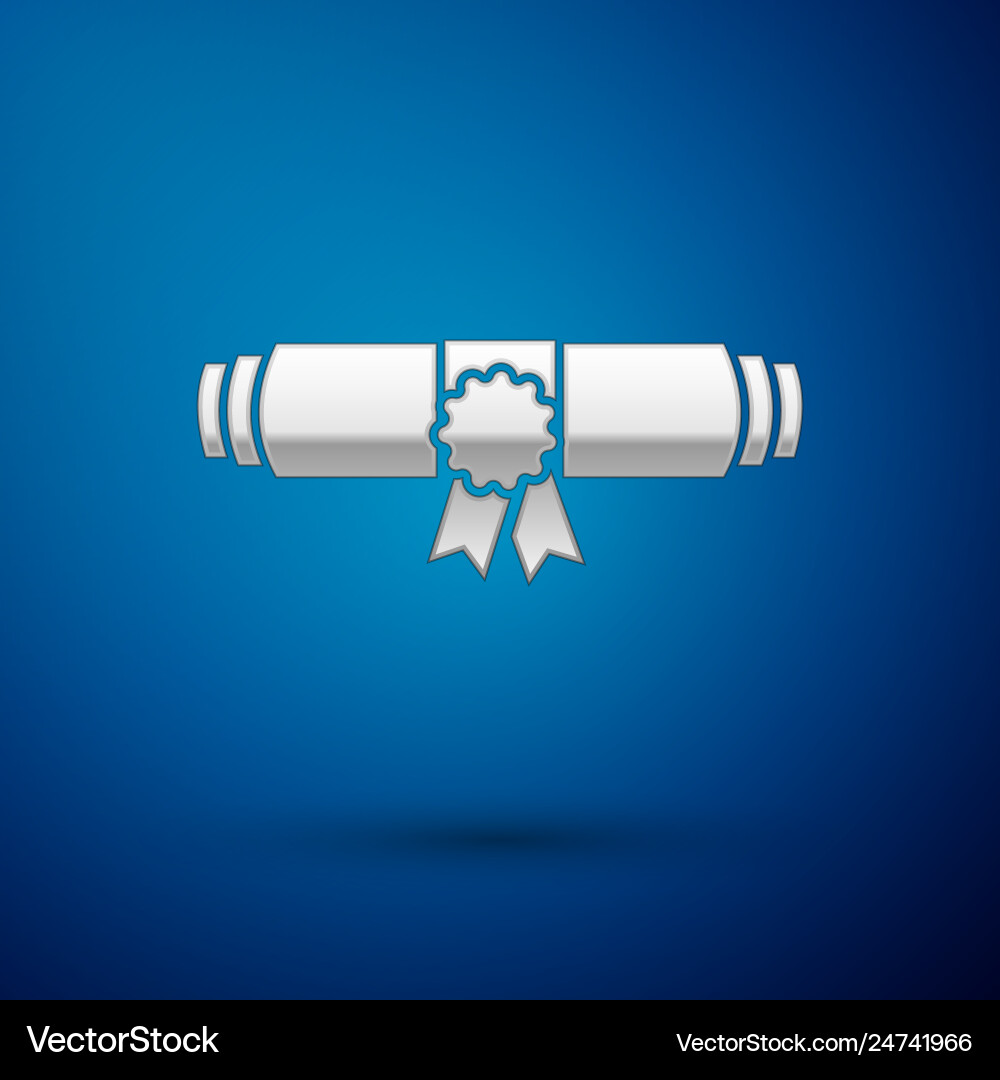 Silver diploma rolled scroll with stamp and ribbon