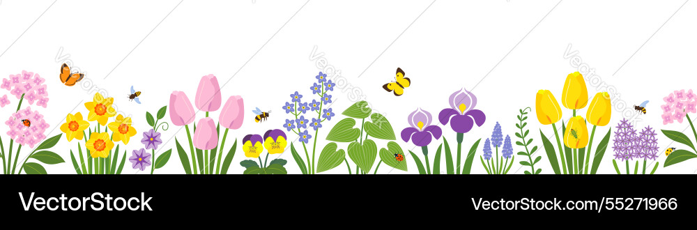 Spring garden flower seamless border Royalty Free Vector