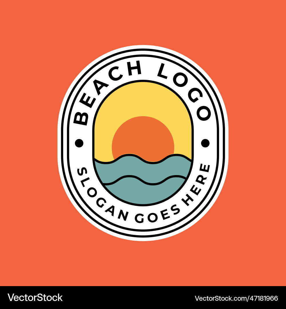 Sunset Beach Emblem Logo Royalty Free Vector Image