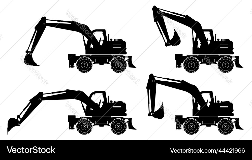 Wheel excavator black icons Royalty Free Vector Image
