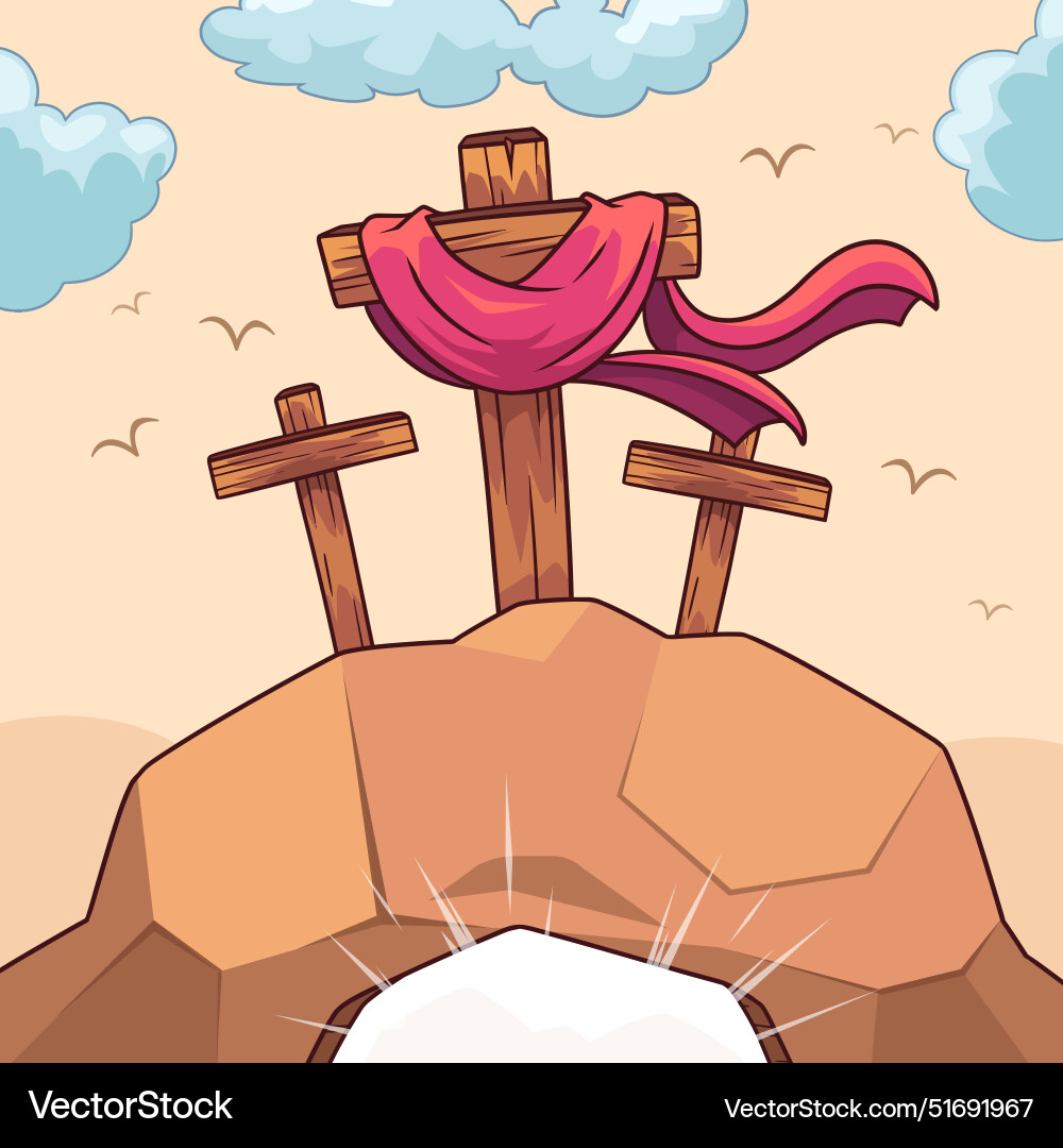 Cartoon three wooden crosses Royalty Free Vector Image
