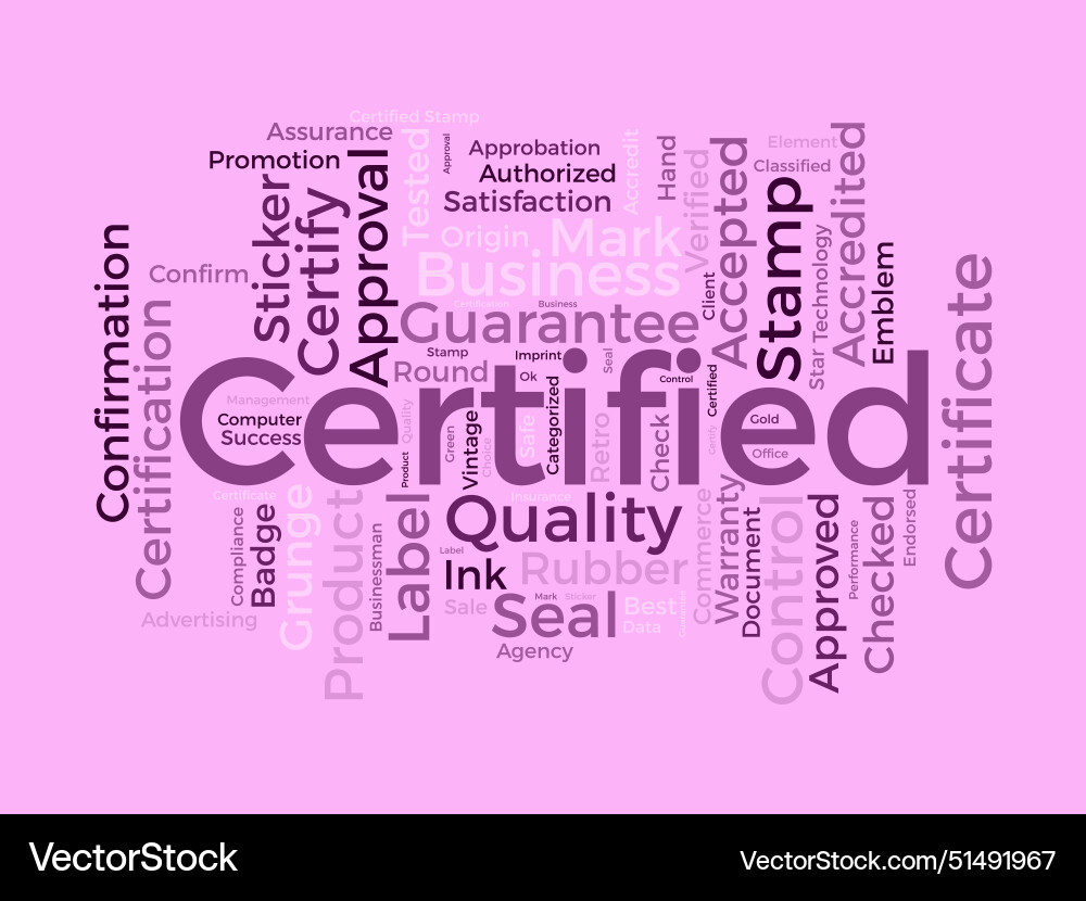 Certified word cloud template guarantee approval Vector Image