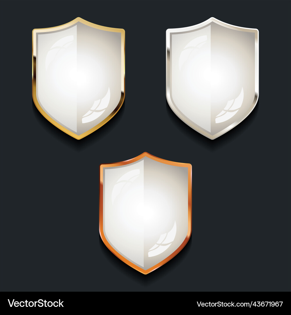 Collection of gold copepr and silver shield Vector Image