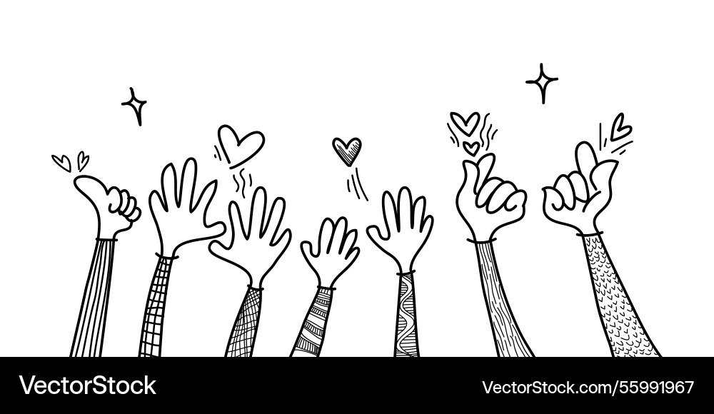 Doodle hands up hands clapping with love Vector Image