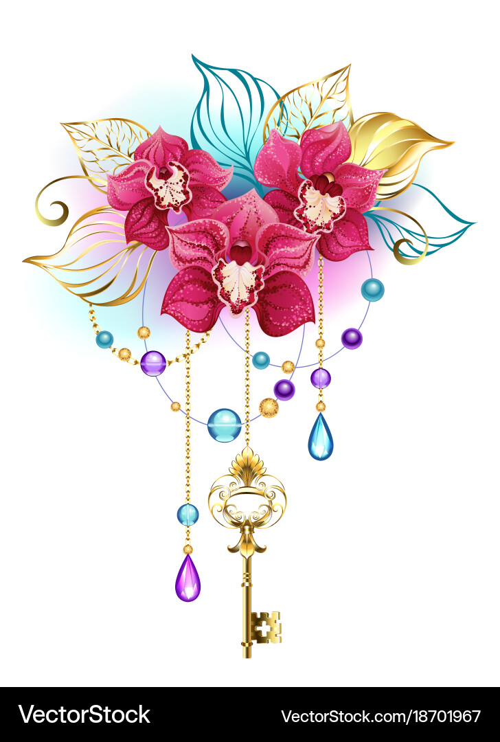 Pink orchid with key Royalty Free Vector Image