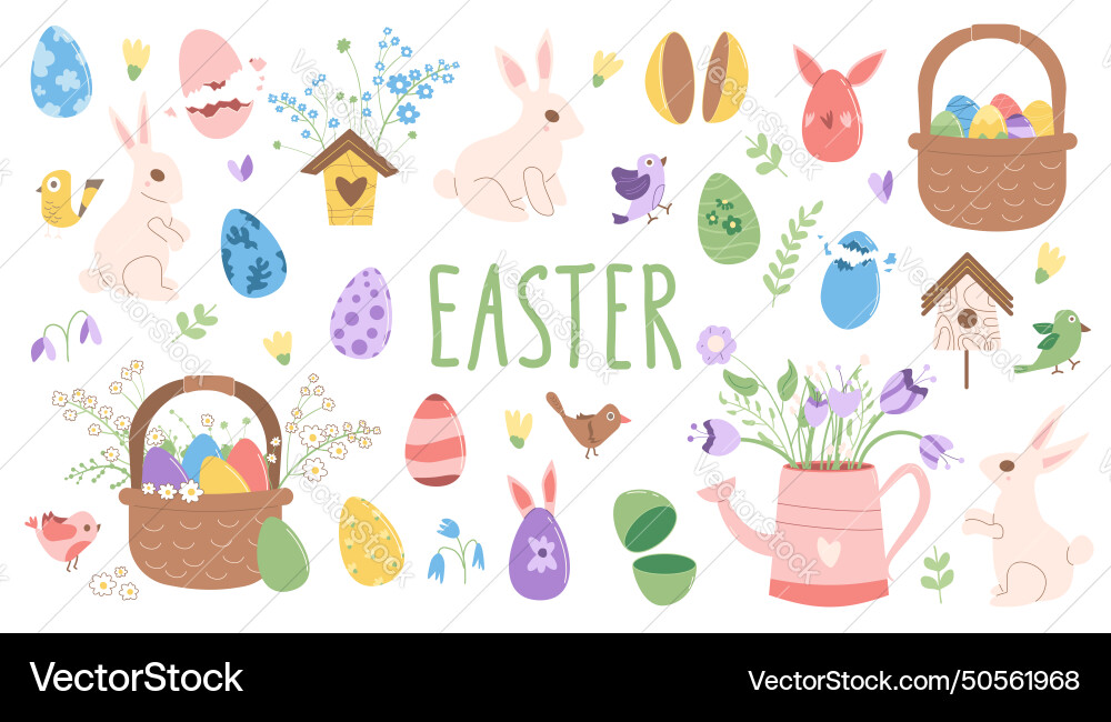 Easter elements set spring holiday party Vector Image