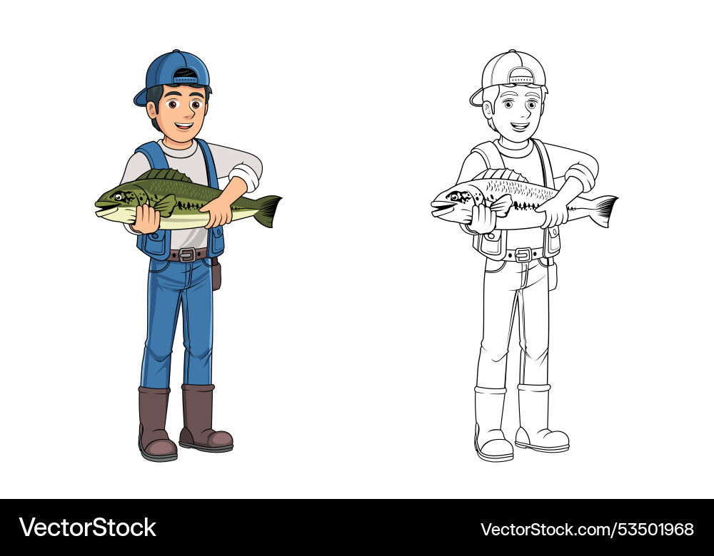 Fishing cartoon character design Royalty Free Vector Image