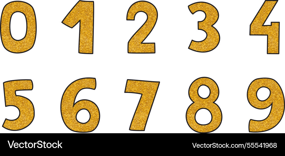 Hand drawn golden numbers isolated on white Vector Image