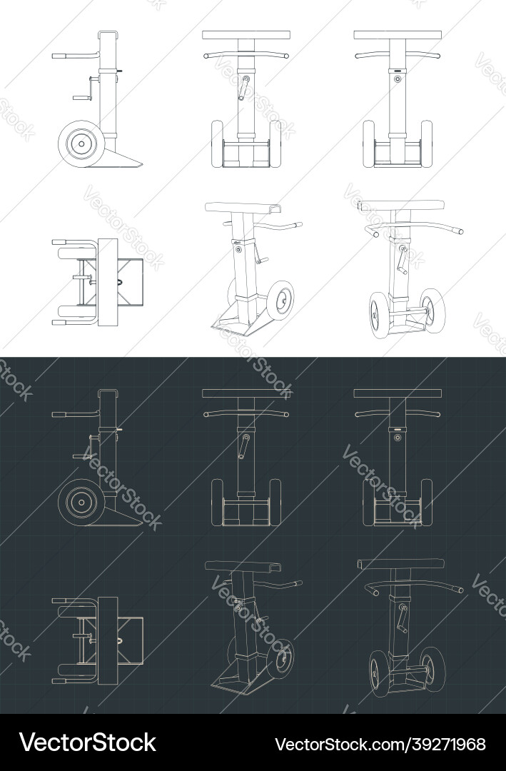 Heavy-duty trailer dolly blueprints Royalty Free Vector