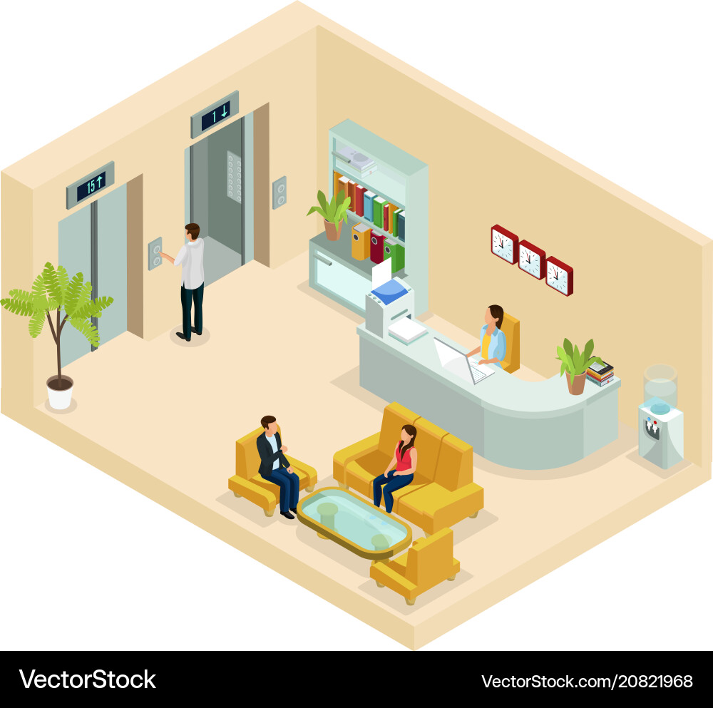 Isometric office hall concept Royalty Free Vector Image