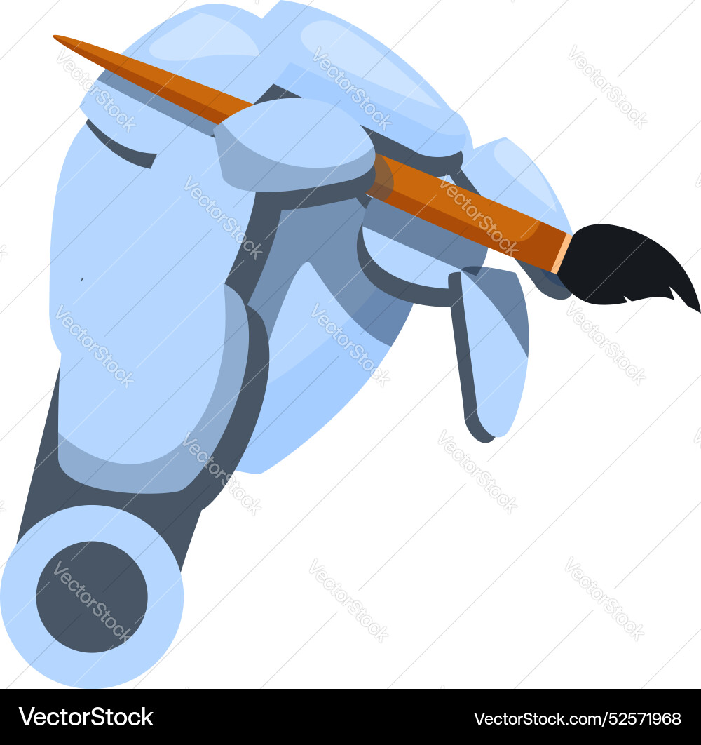 Robot hand holding paintbrush creating modern art Vector Image
