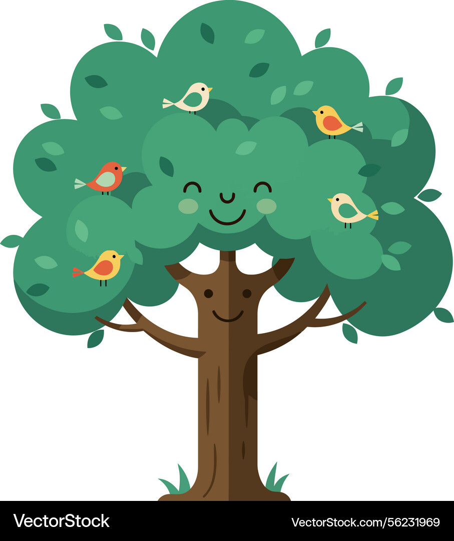 Happy tree with smiling face surrounded Royalty Free Vector
