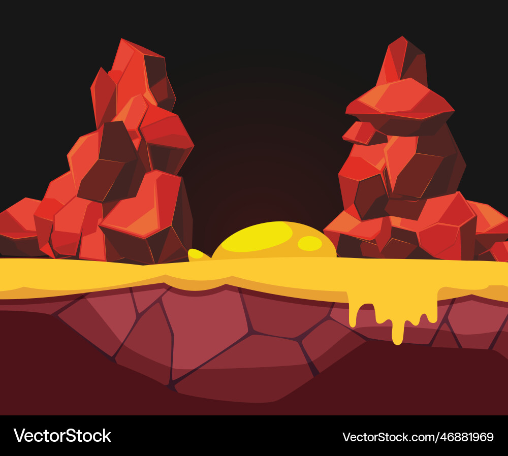 Lava cave background with rock and flowing liquid Vector Image