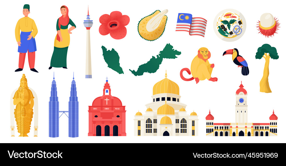 Malaysia Travel Icons Royalty Free Vector Image