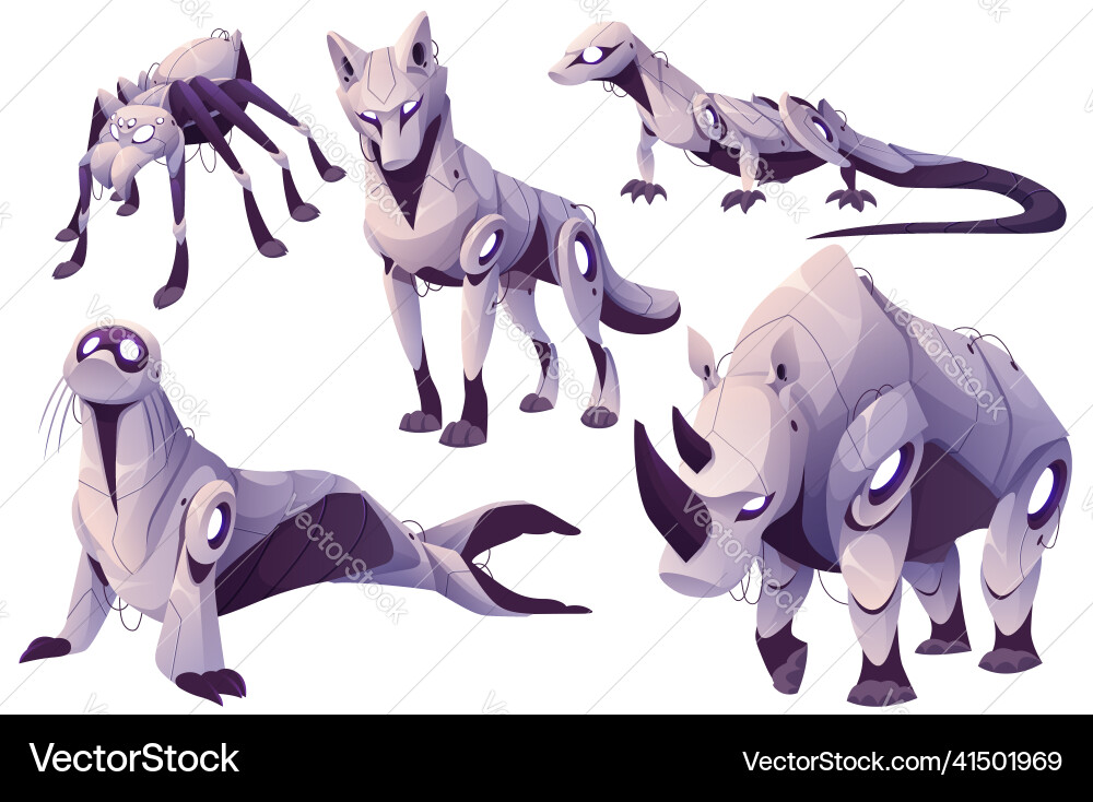 Robots animals spider wolf lizard seal rhino Vector Image