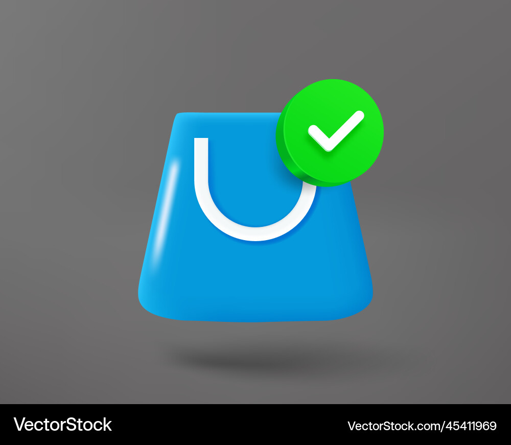 Shopping bag with green checkmark 3d icon Vector Image