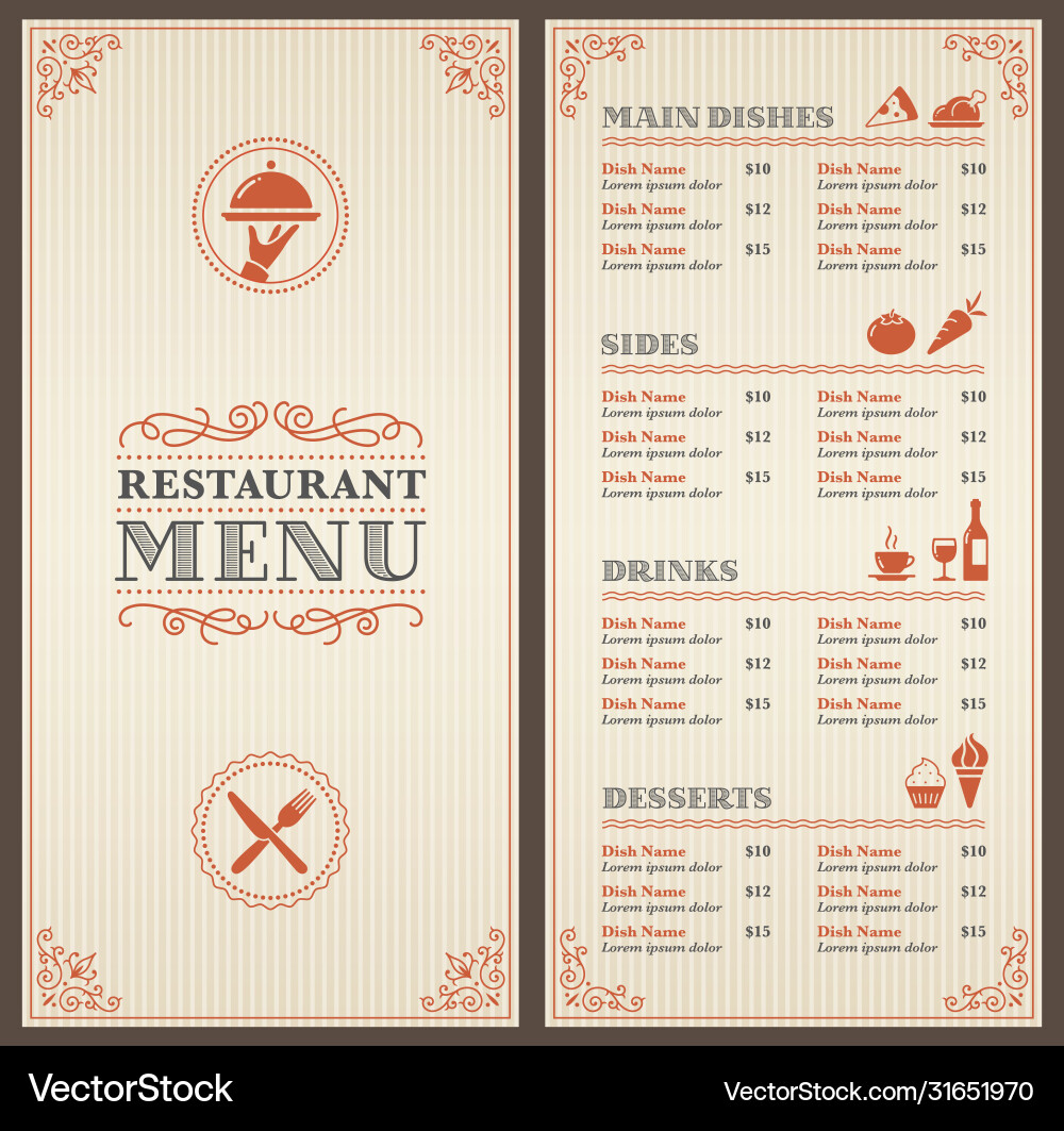 Classic restaurant menu template Royalty Free Vector Image