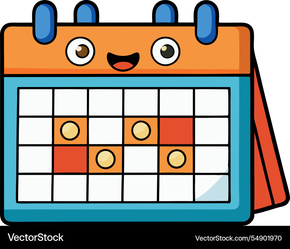 Cute animated calendar with smiling character Vector Image
