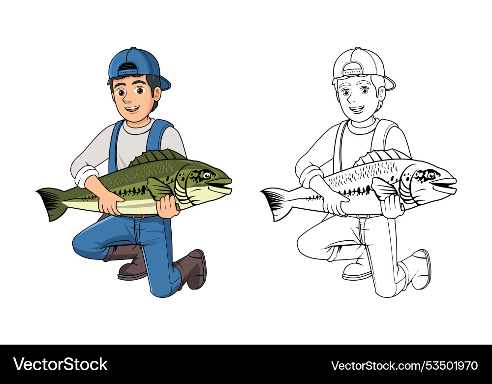 Fishing cartoon character design Royalty Free Vector Image