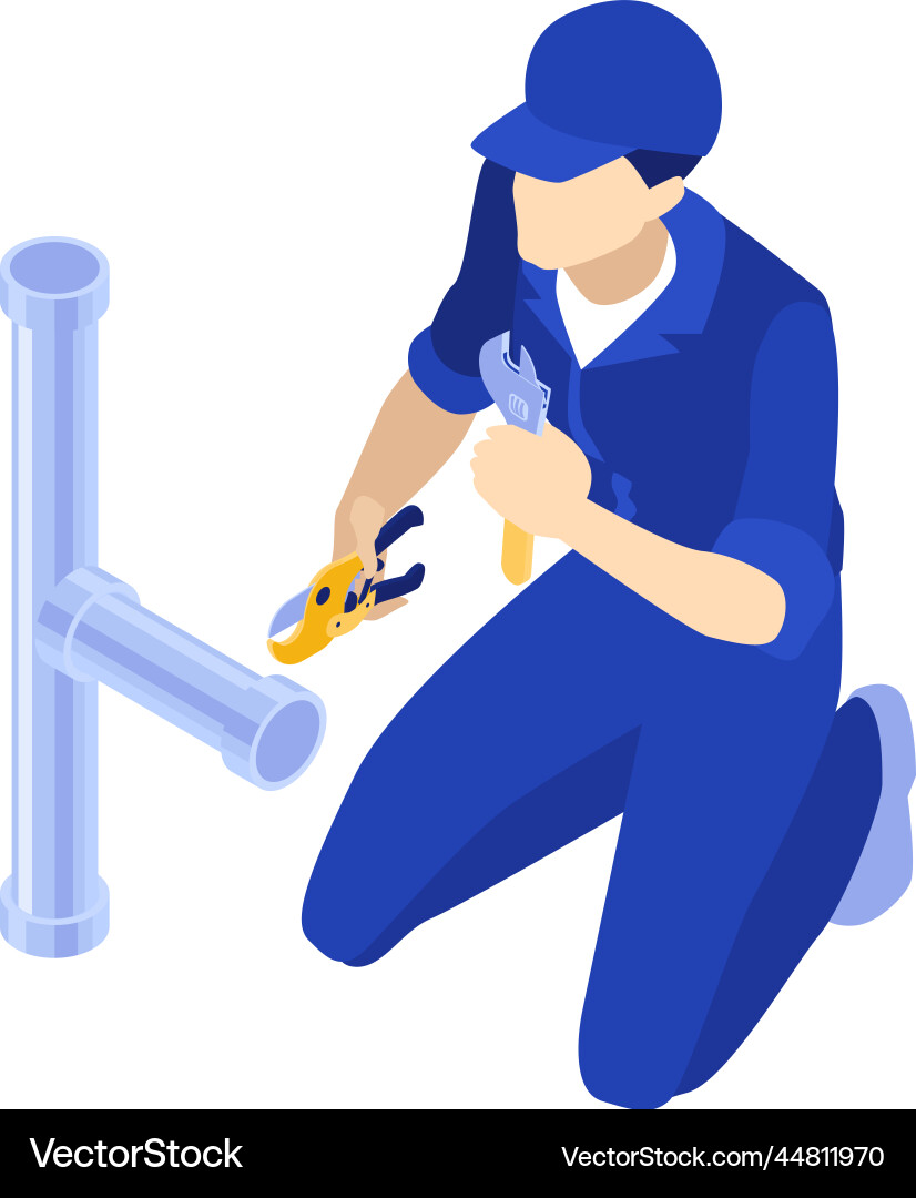 Isometric plumber fixing composition Royalty Free Vector
