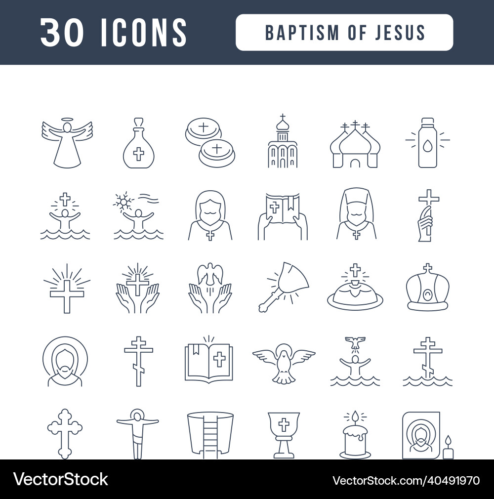 Set of linear icons baptism jesus Royalty Free Vector Image