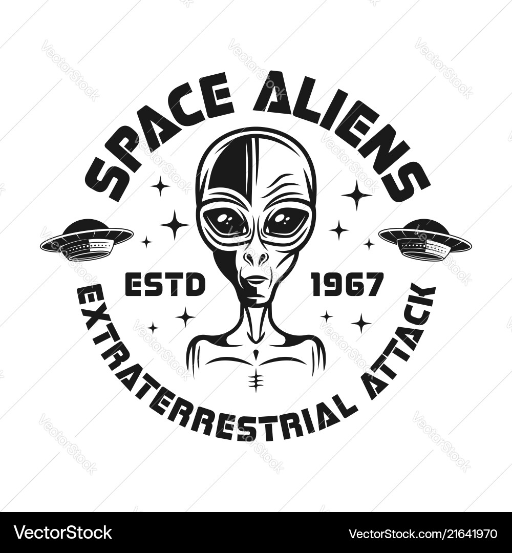 Vintage Space Alien Emblem Royalty Free Vector Image