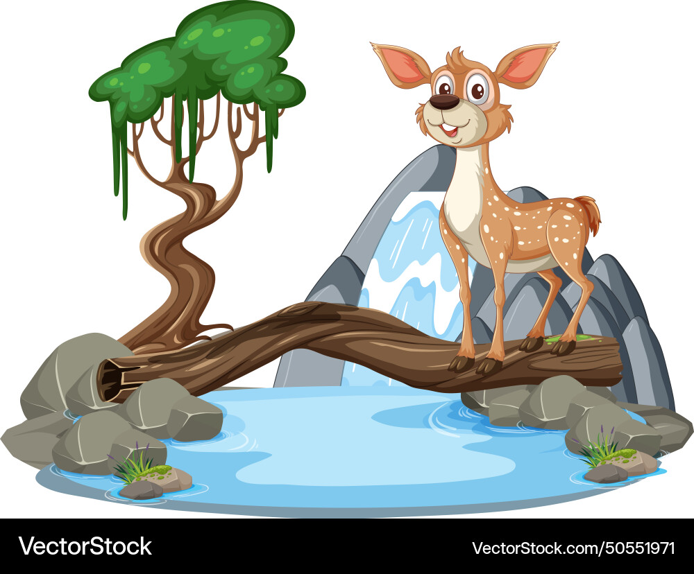 A happy deer standing on bridge over water Vector Image
