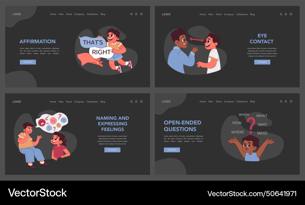 Active listening set children practice Royalty Free Vector
