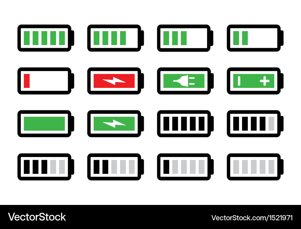 Battery charge icons set Royalty Free Vector Image