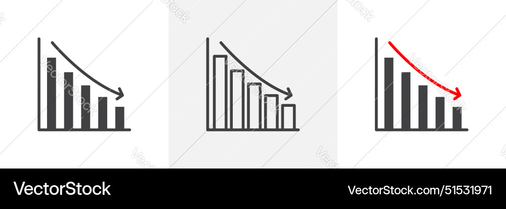 Chart arrow down icon set decline downward chart Vector Image