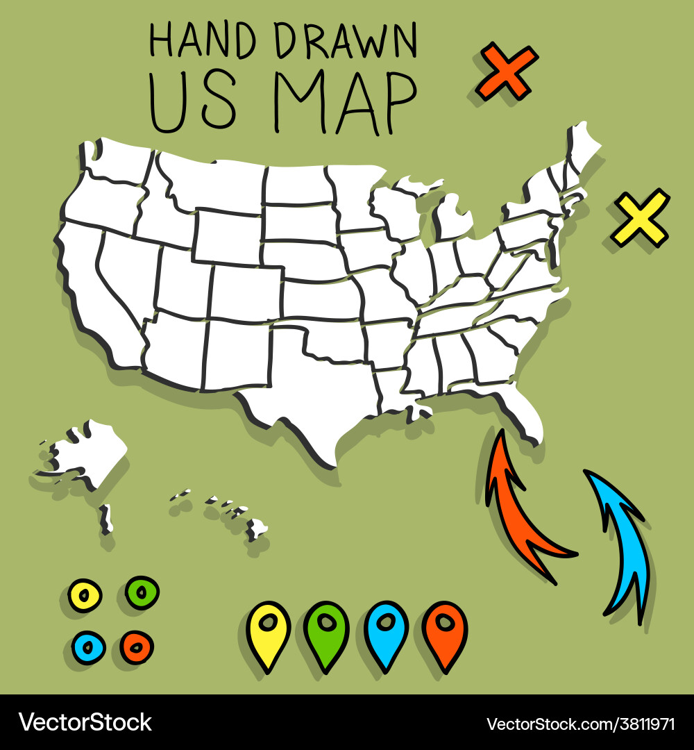 Hand drawn us map Royalty Free Vector Image - VectorStock