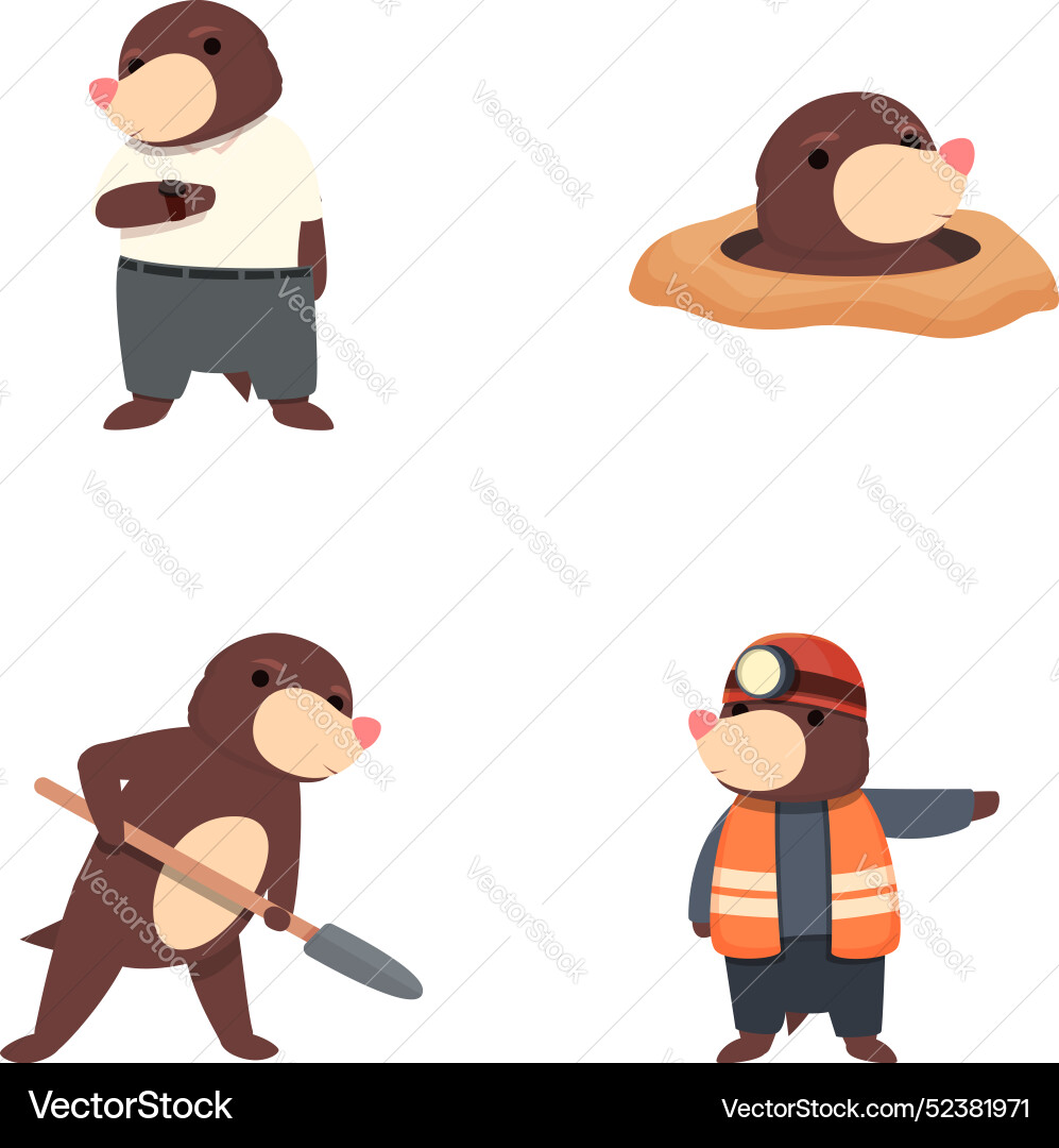 Mole character icons set cartoon cute Royalty Free Vector