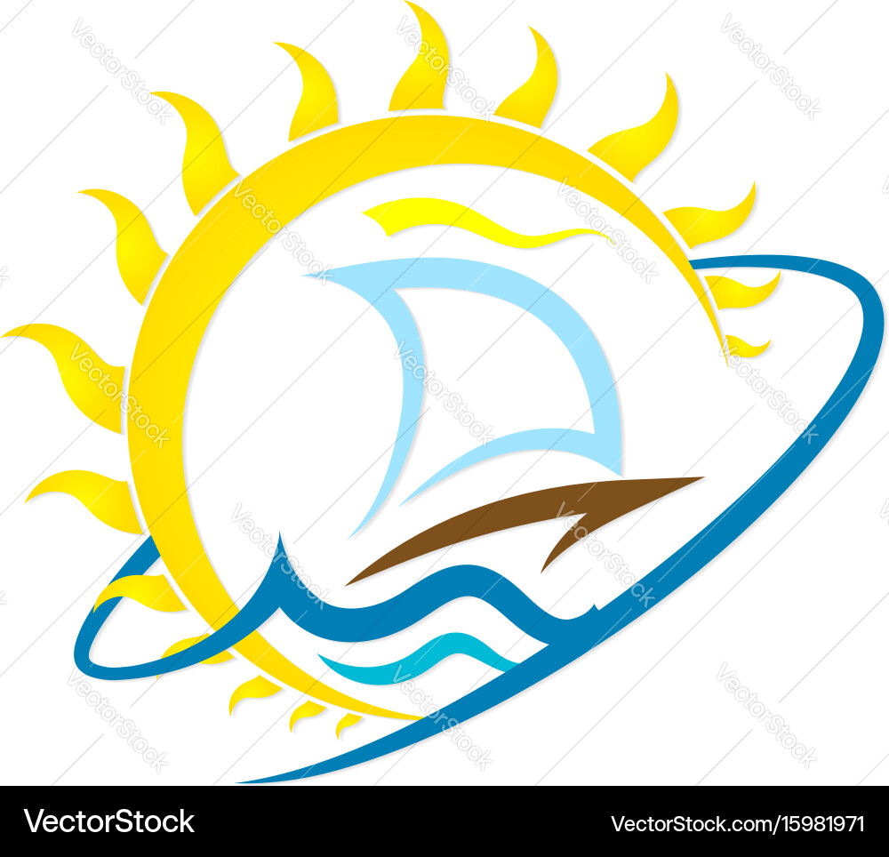 Sailboat and sun travel Royalty Free Vector Image