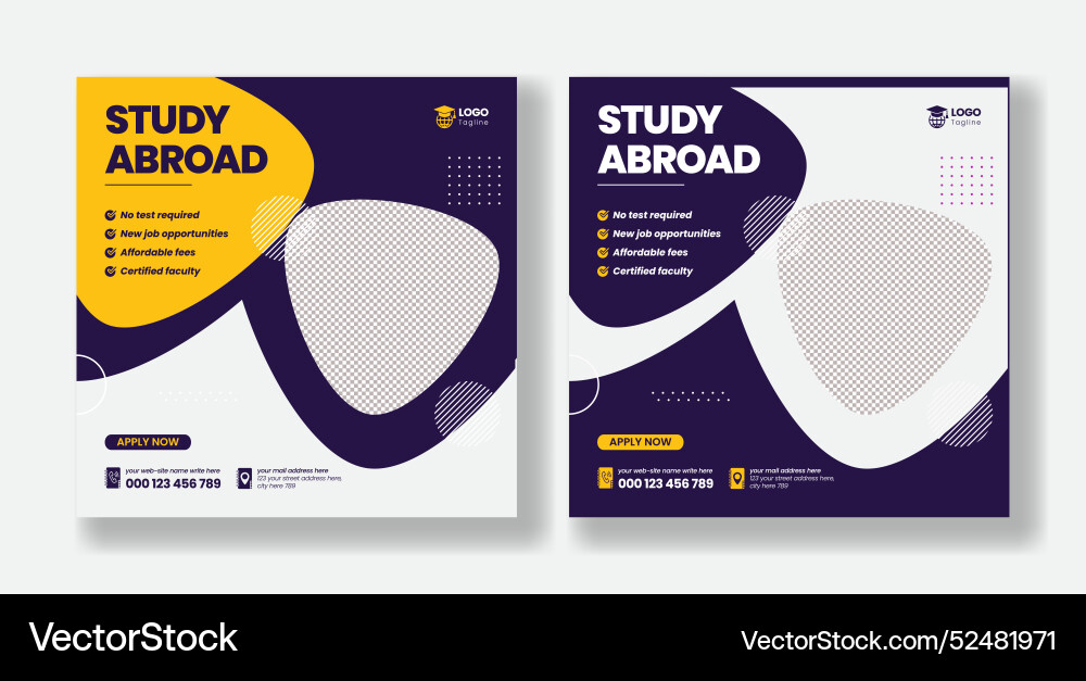 Study abroad social media posts banner ads Vector Image