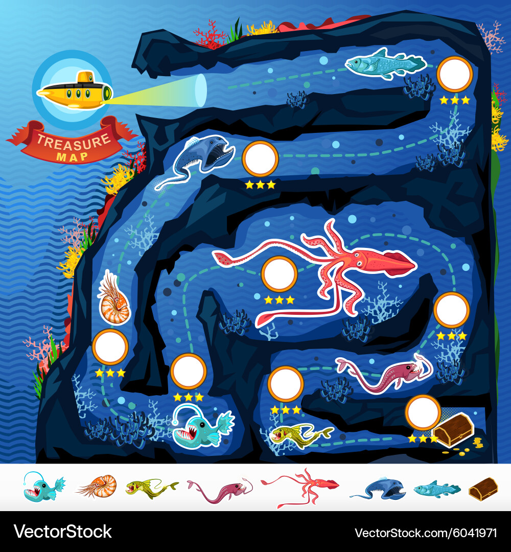 Underwater Treasure Map - Ocean Exploration Vector Image