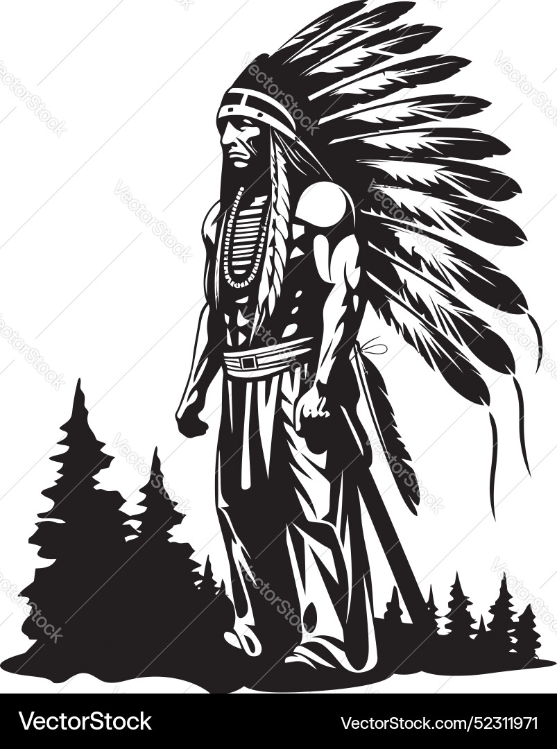 Warrior wisdom black emblem design indigenous Vector Image