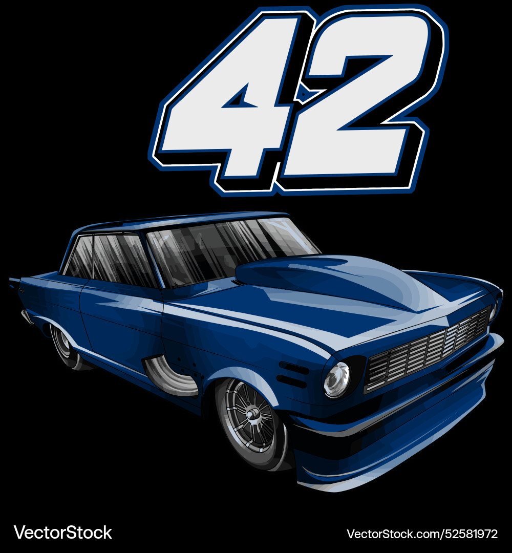 Blue drag racing car with white strip Royalty Free Vector