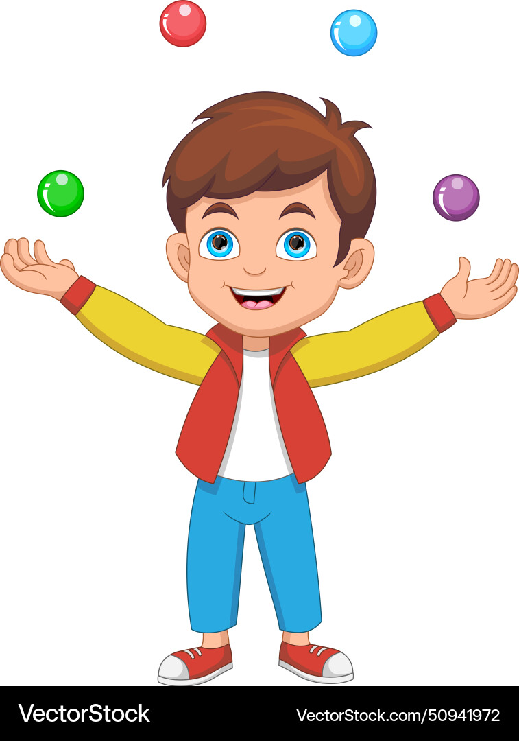 Cute little boy juggling cartoon Royalty Free Vector Image