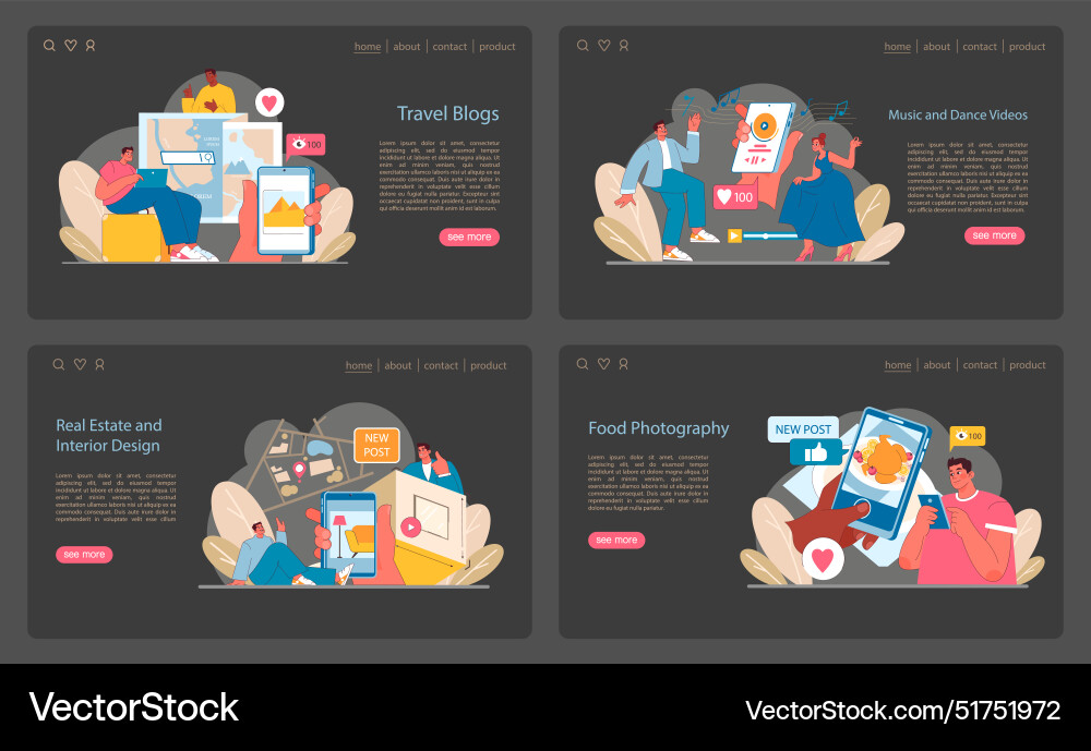 Digital content set exploring travel stories Vector Image