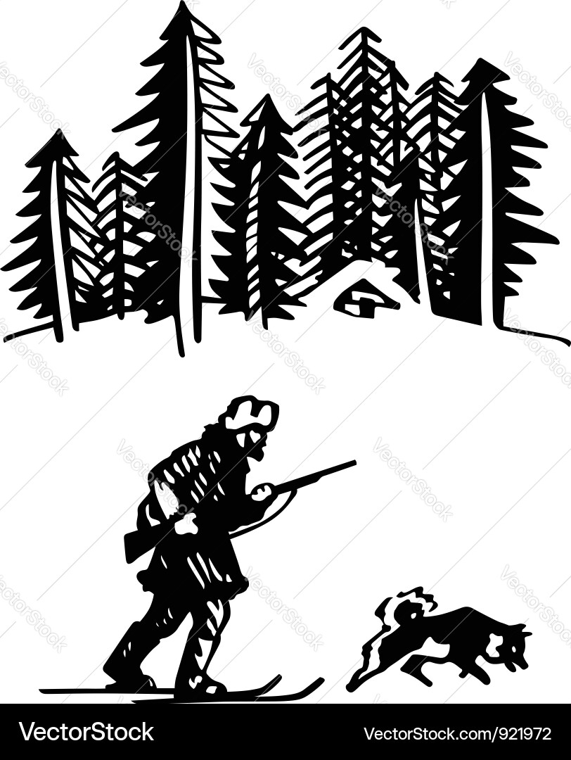 Hunter with dog in the forest Royalty Free Vector Image