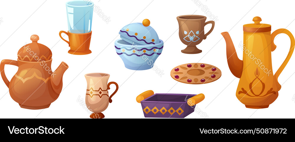 Traditional arab utensils set isolated on white Vector Image