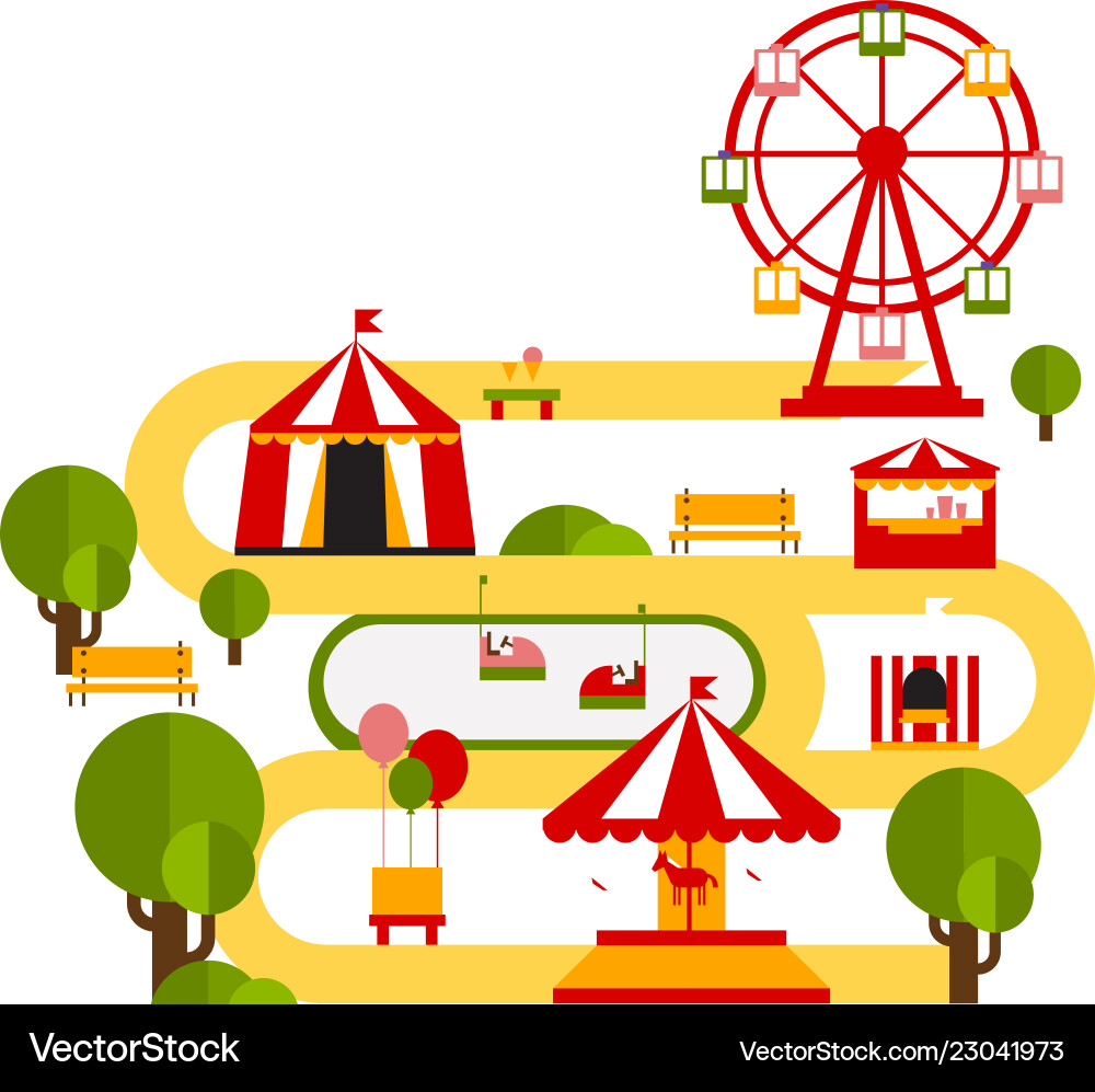 Freizeitpark Attraktionen Zirkuszelt ferris Vektorbild