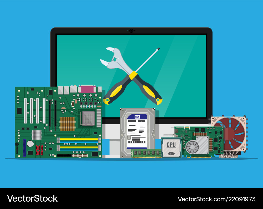 Assembling and service pc computer hardware Vector Image
