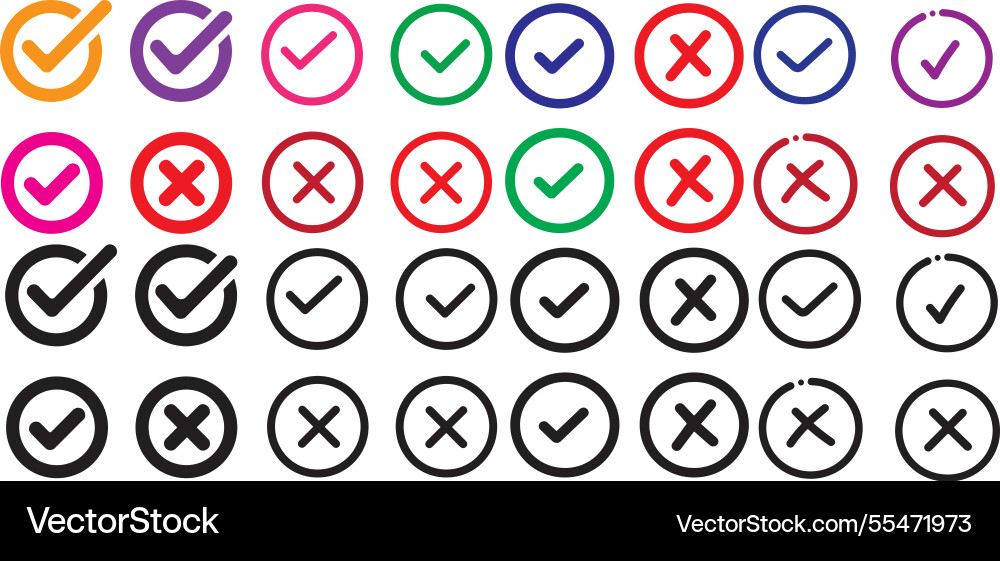 Check mark icon button set box Royalty Free Vector Image