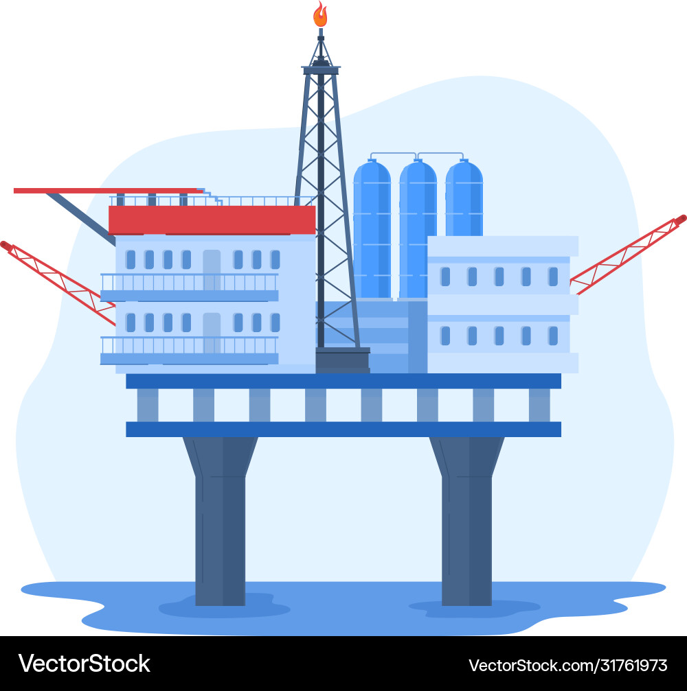 Oil Rig Cartoon Flat Graphic Royalty Free Vector Image