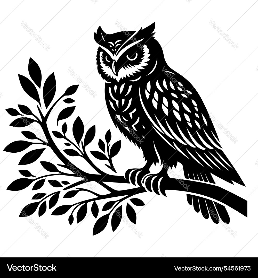 Stylized owl perched on a branch Royalty Free Vector Image